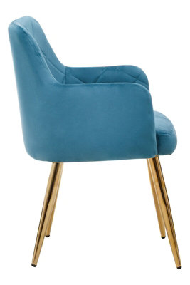 Light Blue Velvet Angular Dining Chair, Gold Finish Accent Chair ...
