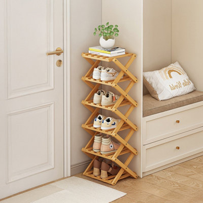 Light Brown 6-Tier Bamboo Folding Shoe Rack