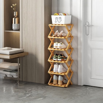 Light Brown 6-Tier Bamboo Folding Shoe Rack