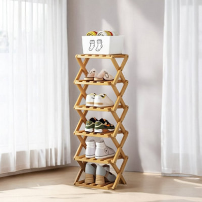 Light Brown 6-Tier Bamboo Folding Shoe Rack