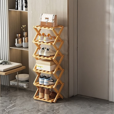 Light Brown 6-Tier Bamboo Folding Shoe Rack
