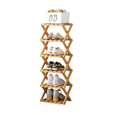 Light Brown 6-Tier Bamboo Folding Shoe Rack