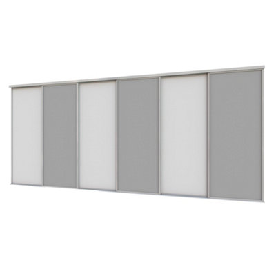 Light & Dark Grey 6-Door Sliding Wardrobe Door Kit, Silver Frame ...