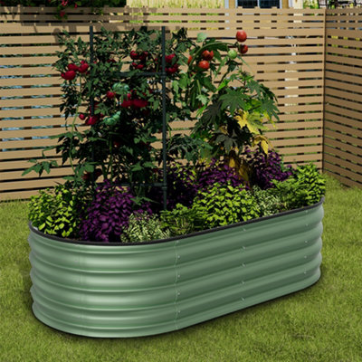 Light Green Oval Shaped Galvanized Raised Garden Beds Outdoor Metal ...