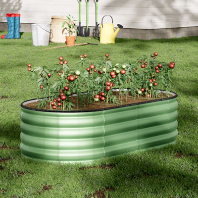 Light Green Oval Three-grid Metal Raised Bed Galvanized Raised Planter ...