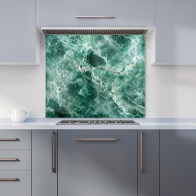 Light Green Quartz Effect Premium Glass Kitchen Splashback W600mm x ...