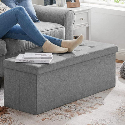 Light Grey Foldable Storage Ottoman Box Footstool Seat Bench Footrest