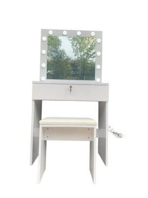 Light Grey High Gloss Dressing Table with LED Light Bulbs