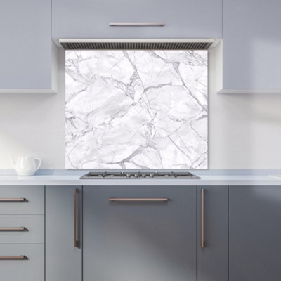 Light Grey Marble Effect Premium Glass Kitchen Splashback W900mm x ...