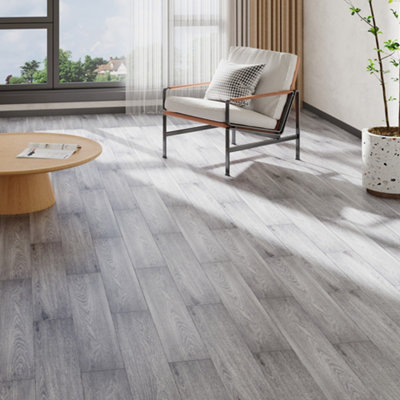 Light Grey Natural Wood Grain Effect Interlocking PVC Flooring 2mm ...