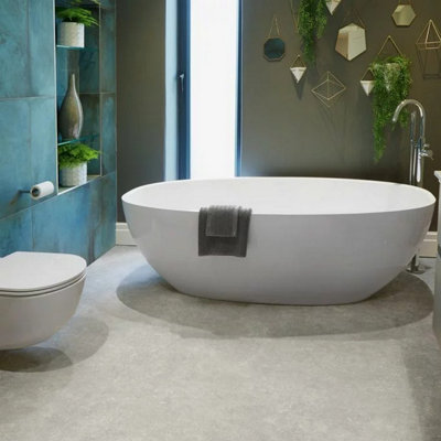 Light Grey Plain Effect Flooring, Contract Commercial Heavy-Duty Vinyl ...