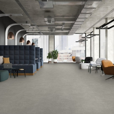 Light Grey Plain Effect Flooring, Contract Commercial Heavy-Duty Vinyl ...