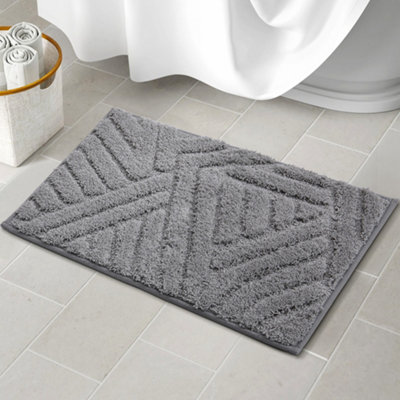 Light Grey Soft Anti Slip Bathroom Rug 80cm L x 50cm W | DIY at B&Q
