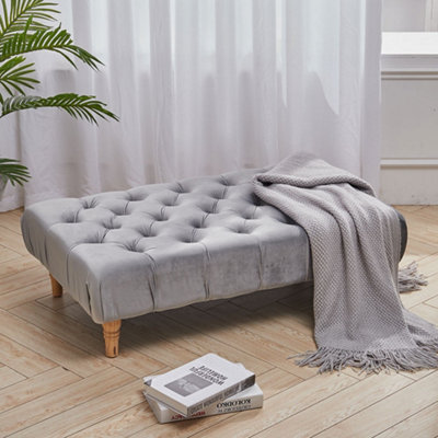 Buy Light Grey Vintage Button Tufted Rectangular Velvet Footstool Bench ...