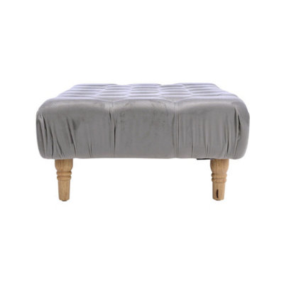 Buy Light Grey Vintage Button Tufted Rectangular Velvet Footstool Bench ...