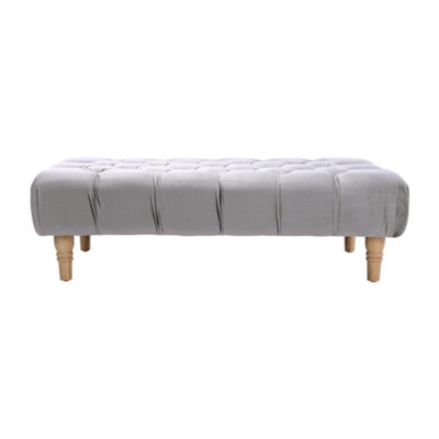 Buy Light Grey Vintage Button Tufted Rectangular Velvet Footstool Bench ...