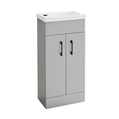 Light Matt Grey 400 Vanity Basin Sink Unit - Black Handles | DIY at B&Q