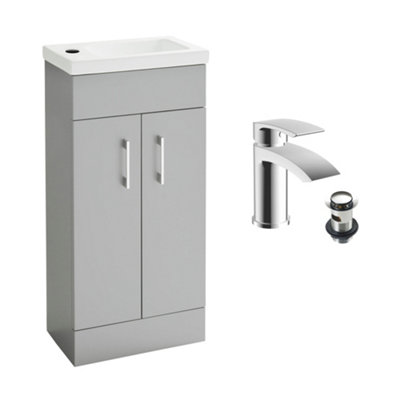 Light Matt Grey 400 Vanity Basin Sink Unit & Chrome Sleek Waterfall ...
