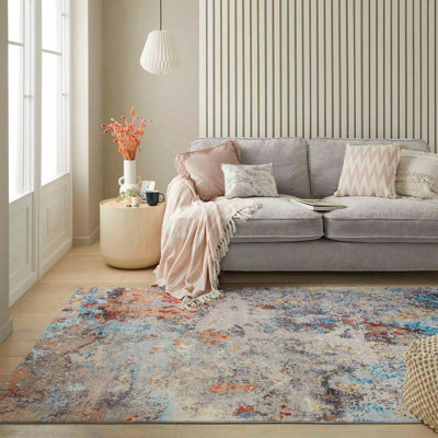 Light Multicolour Abstract Polyester Modern Living Room, Bedroom Rug ...
