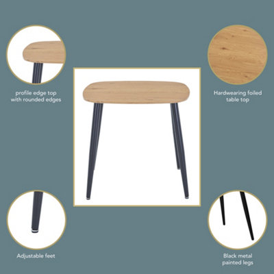 Light Oak Effect Square Dining Table 80cm - Modern 4 Seater Compact ...