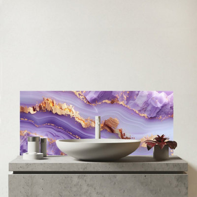 LIGHT PURPLE MARBLE EFFECT GLASS BATHROOM SPLASHBACK