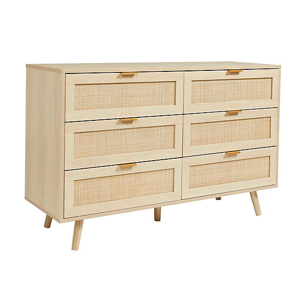 Light Rattan 6 Drawer Chest of Drawers with Pine Legs Light Rattan 6 Drawer Chest of Drawers with Pine Legs