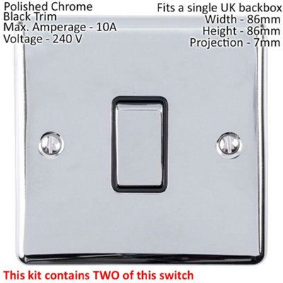 Light Switch Pack - 2x Single & 1x Double Gang - CHROME / Black 2 Way ...