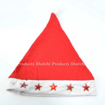 Light Up 10 x Father Christmas Santa Hat with Flashing Lights Fancy ...
