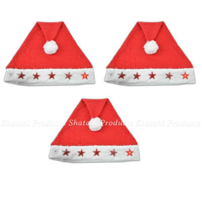Light Up 10 x Father Christmas Santa Hat with Flashing Lights Fancy ...