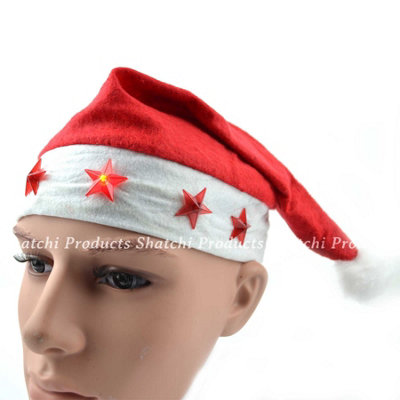 Light Up 10 x Father Christmas Santa Hat with Flashing Lights Fancy ...
