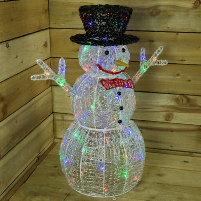 LIGHT UP 76cm ACRYLIC Christmas SNOWMAN with 88 MULTI COLOUR LED Lights