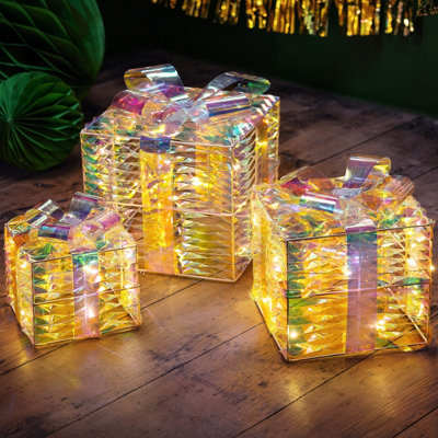 Light Up Christmas Presents Decorations Iridescent Warm White LED ...
