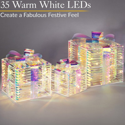 Light Up Christmas Presents Decorations Iridescent Warm White LED ...