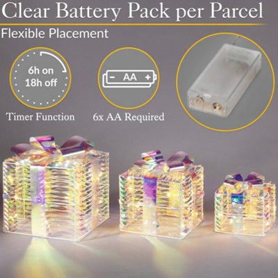 Light Up Christmas Presents Decorations Iridescent Warm White Led Parcels Battery Operated