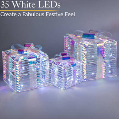 Light Up Christmas Presents Decorations Iridescent White LED Parcels ...