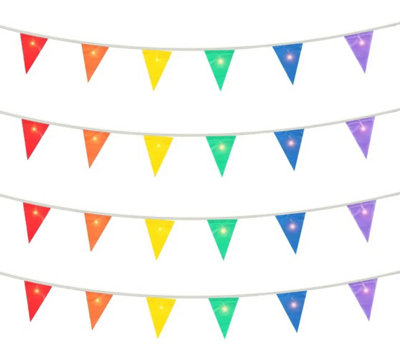 Light-Up Coloured Bunting 3 Metres of Rainbow Pride Pennants - Pack of 24