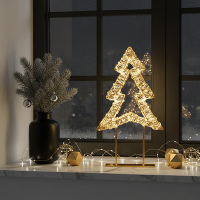 Light Up Gold Wire Christmas Tree Decoration