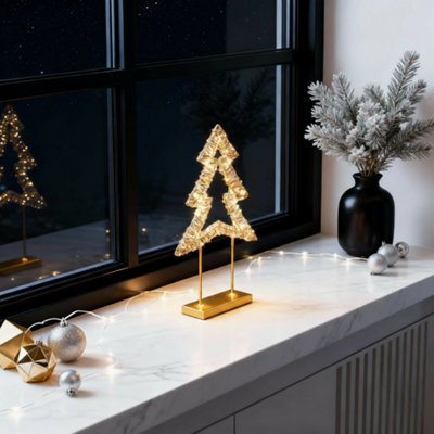 Light Up Gold Wire Christmas Tree Decoration