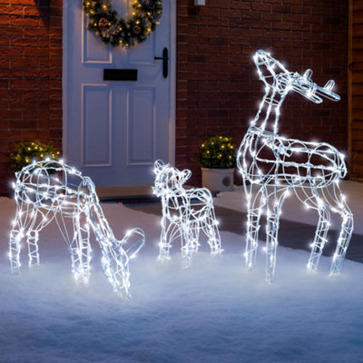 LIGHT UP REINDEER FAMILY OUTDOOR CHRISTMAS DECORATION WHITE WIRE LED ...