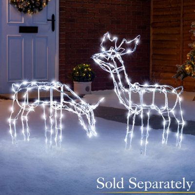 Light Up Reindeer Outdoor Christmas Decoration White Wire LED Grazing