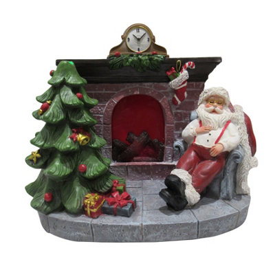 Light Up Santa Fireplace Christmas Figurine (Xmas Festive LED Ornament ...