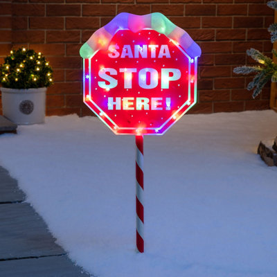 Light Up Santa Stop Here Sign Flashing Outdoor Christmas Decoration ...