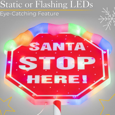 Light Up Santa Stop Here Sign Flashing Outdoor Christmas Decoration ...