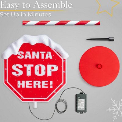 Light Up Santa Stop Here Sign Flashing Outdoor Christmas Decoration ...