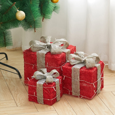Light-up Square Christmas Gift Box (3 pieces) with Lights and Sparkling ...