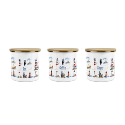Lighthouses Tea, Coffee & Sugar Canister Set - Coastal Maritime Gift ...