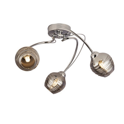 Lighting Collection Alaska Chrome & Smoked Glass 3Lt Ceiling Light ...