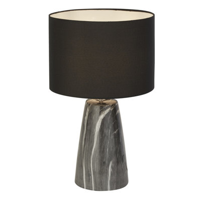Lighting Collection Mersin Vena Marble Effect Table Lamp With Black Shade