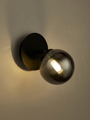 Lighting Collection Smoked Glass Wall Light | DIY at B&Q