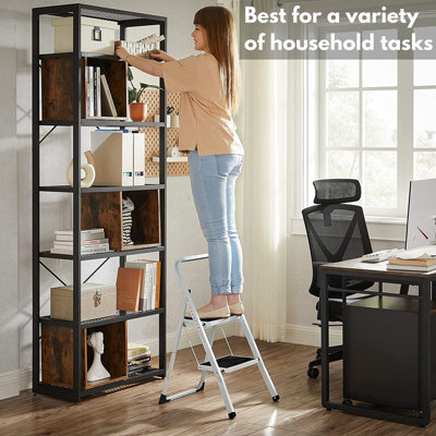 Lightweight 2 Step Ladder 32.2'' (82cm) High - White Portable Folding ...